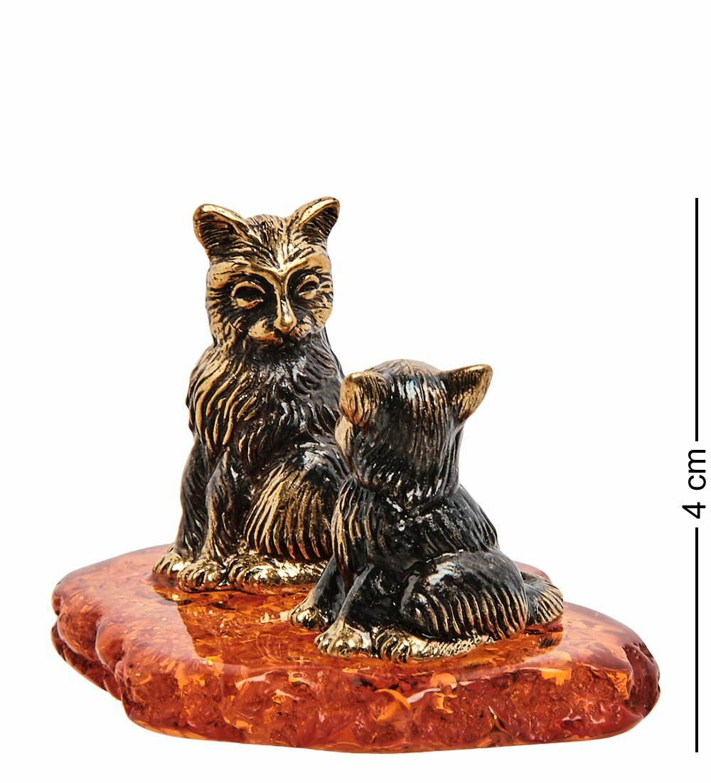 Фигурка 'Кошка с Котенком' (латунь, янтарь)