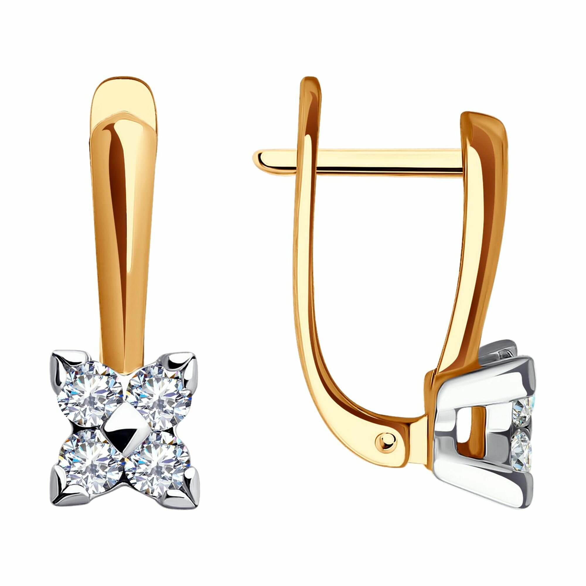 Серьги, красное золото, 585 проба, фианит