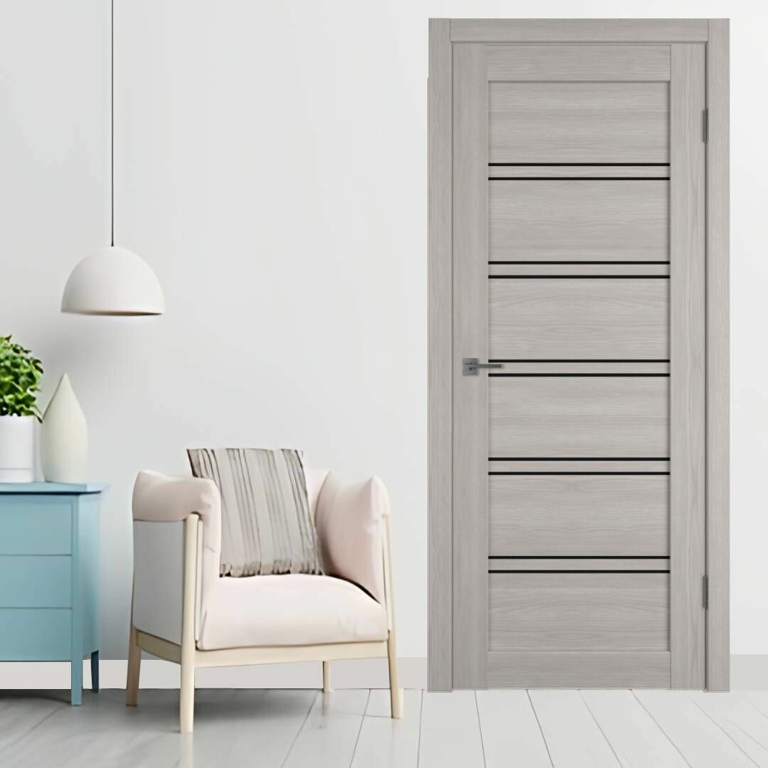 Межкомнатная дверь А28 серый 700х2000 мм черное стекло (комплект)