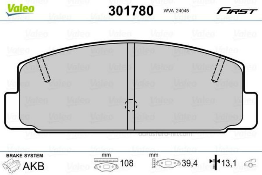 VALEO 301780 К-т дисков. тормоз. колодок зад. MAZDA 626 (88>02), RX-7 (85>91), 323 (98>03), Mazda 6 (02>07)