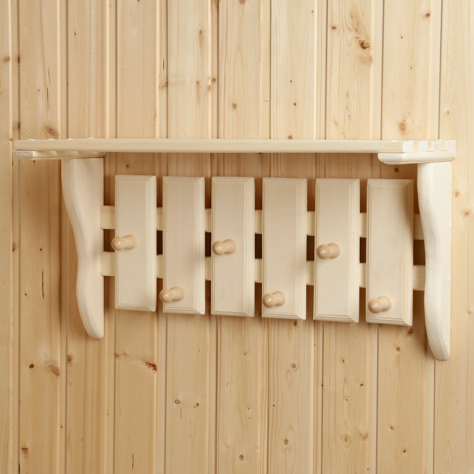Полка - вешалка для бани и сауны, липа, 61.5×31.5×21.5 см, 6 крючков
