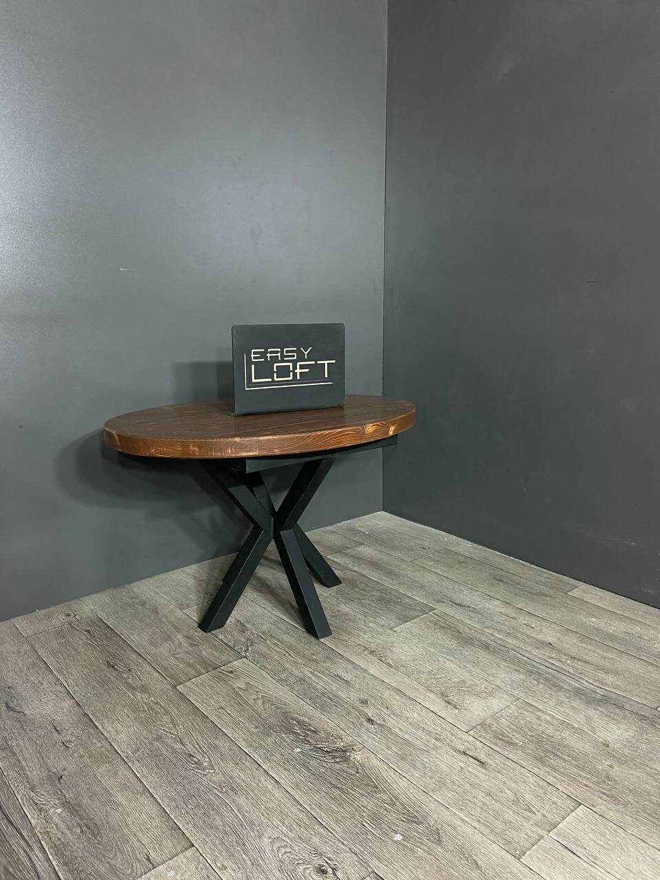 Стол "EasyLOFT" в стиле лофт, овальный, обеденный, кухонный, для дома и дачи, массив хвойных пород, 60х80х50 см.