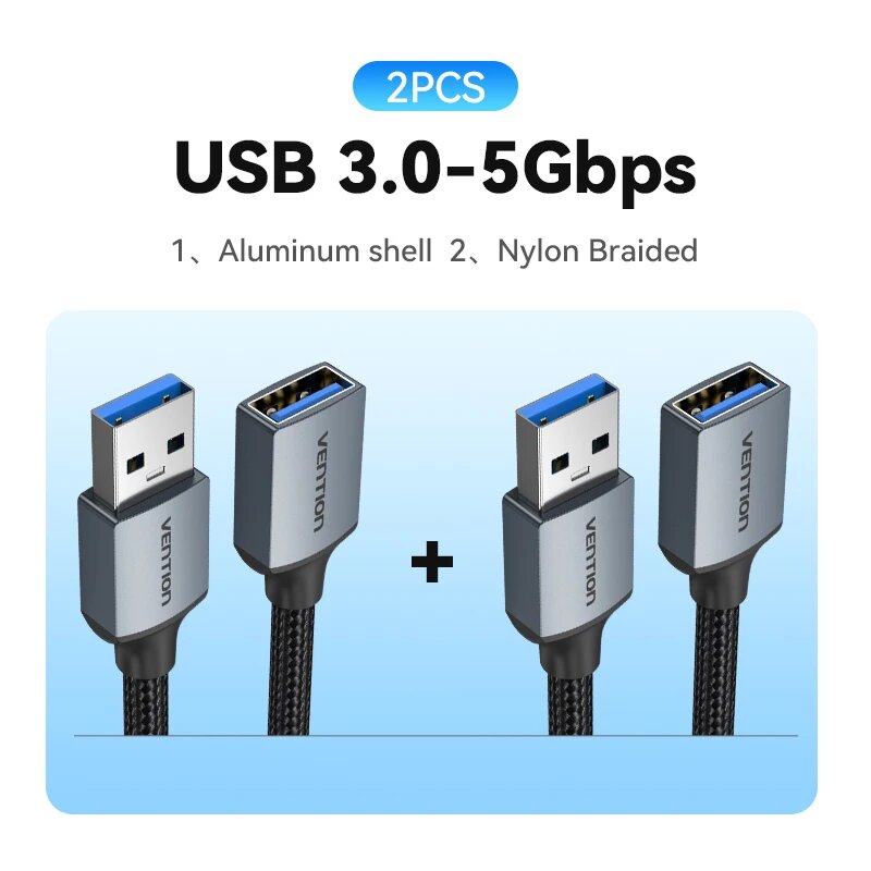 Vention USB 3.0 кабель удлинитель 2m, 5Gbps-2pcs