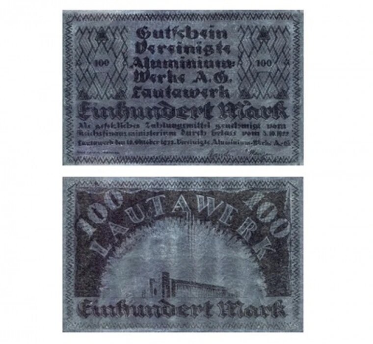 Нотгельд 100 марок 1922 Германия, Lautawerk, сувенирная копия, банкноты и купюры редкие коллекционные