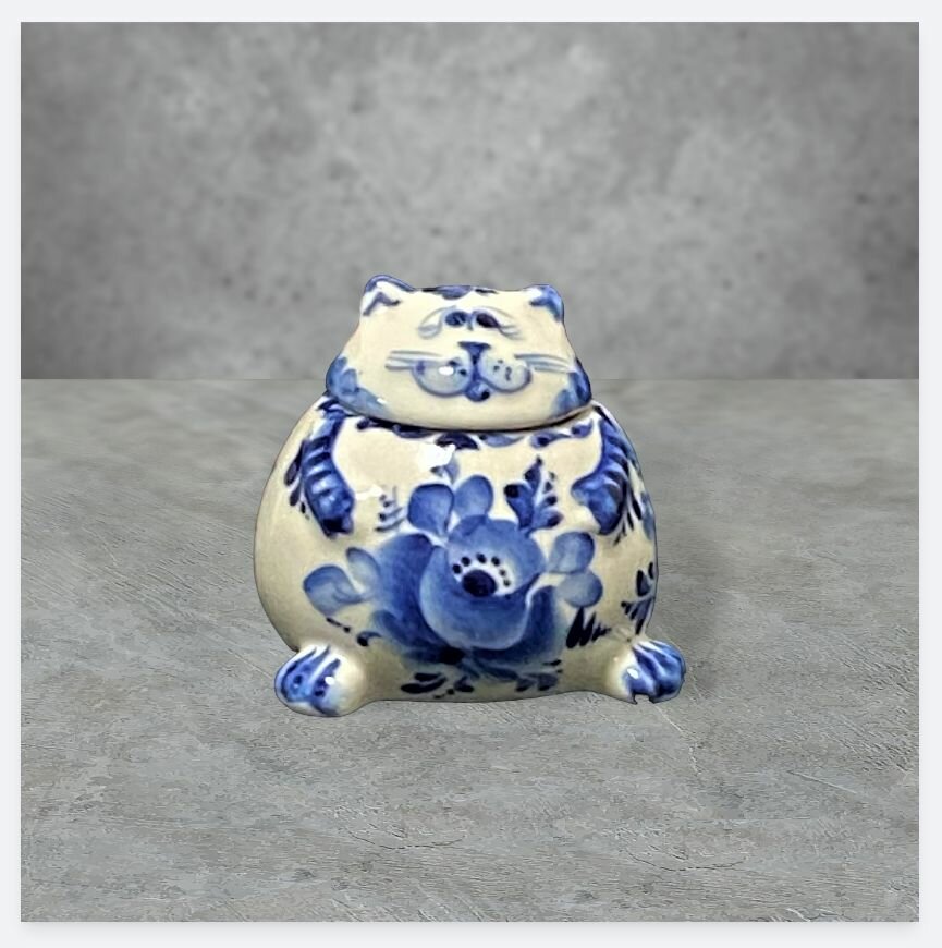 Солонка Кот размер: 8х8см. Ручная работа. Авторская роспись. Гжель.