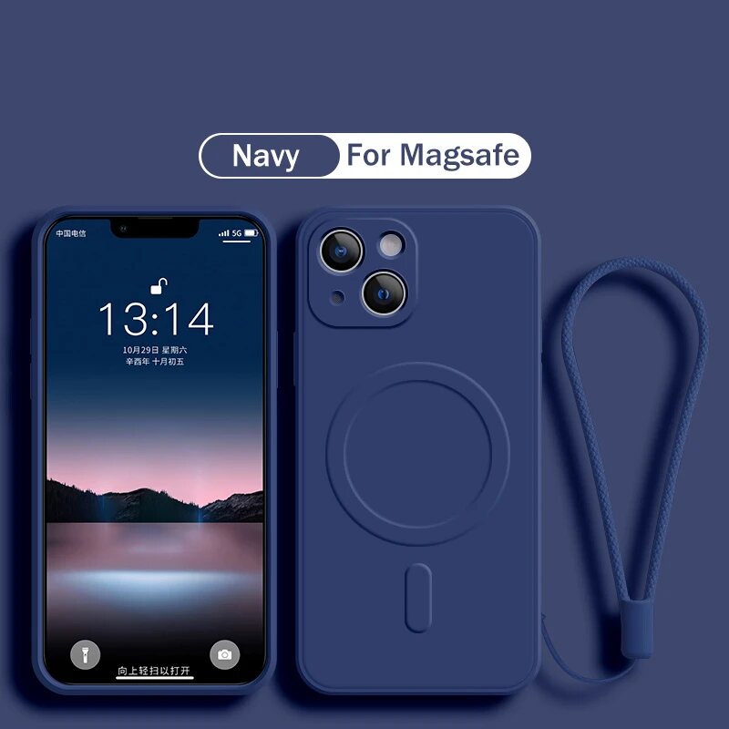 Чехол Magsafe для iPhone 17 Pro, темно-синий, силикон