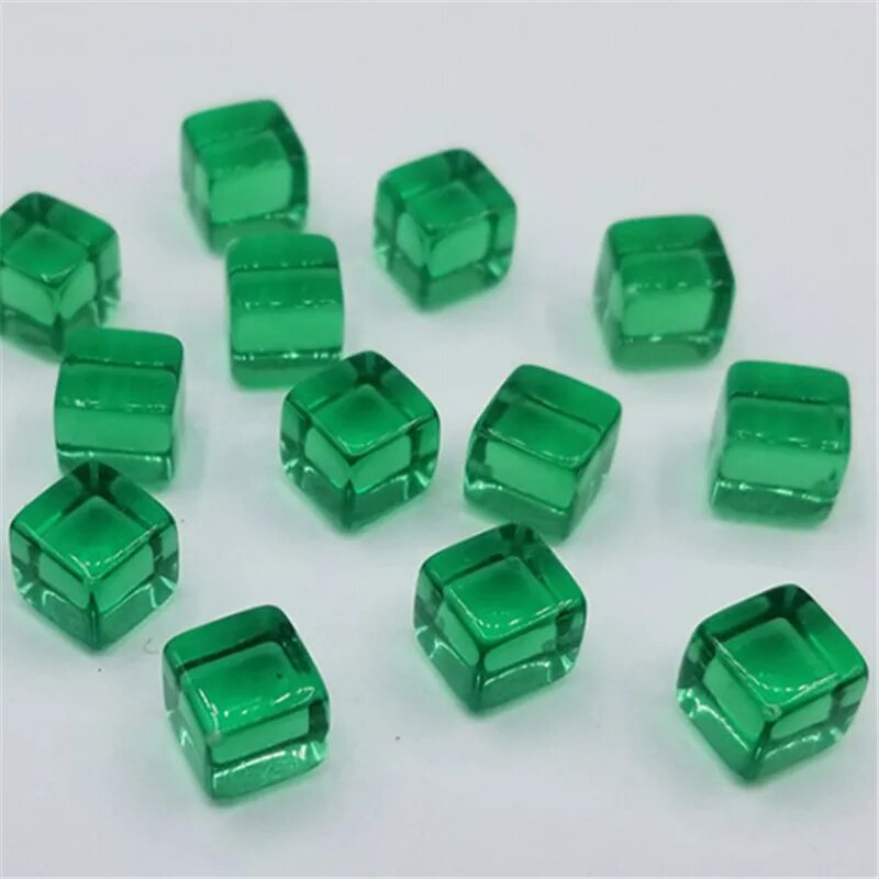 Прозрачные кубики D6, 10 мм, 50 шт. Изумрудный, зеленый