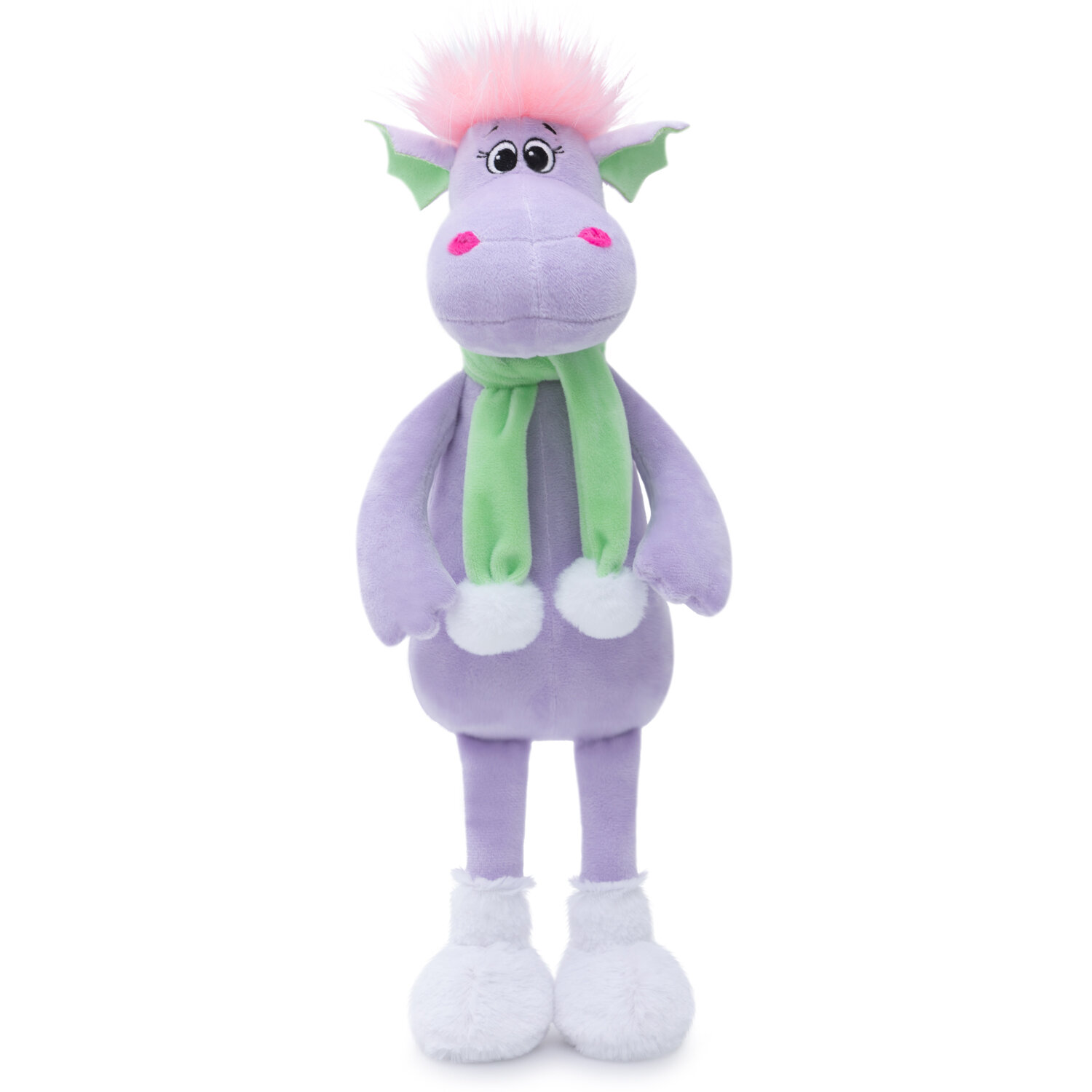 Игрушка мягкая Дракончик Лола, сиреневый, шарф с помпоном, 25 см.