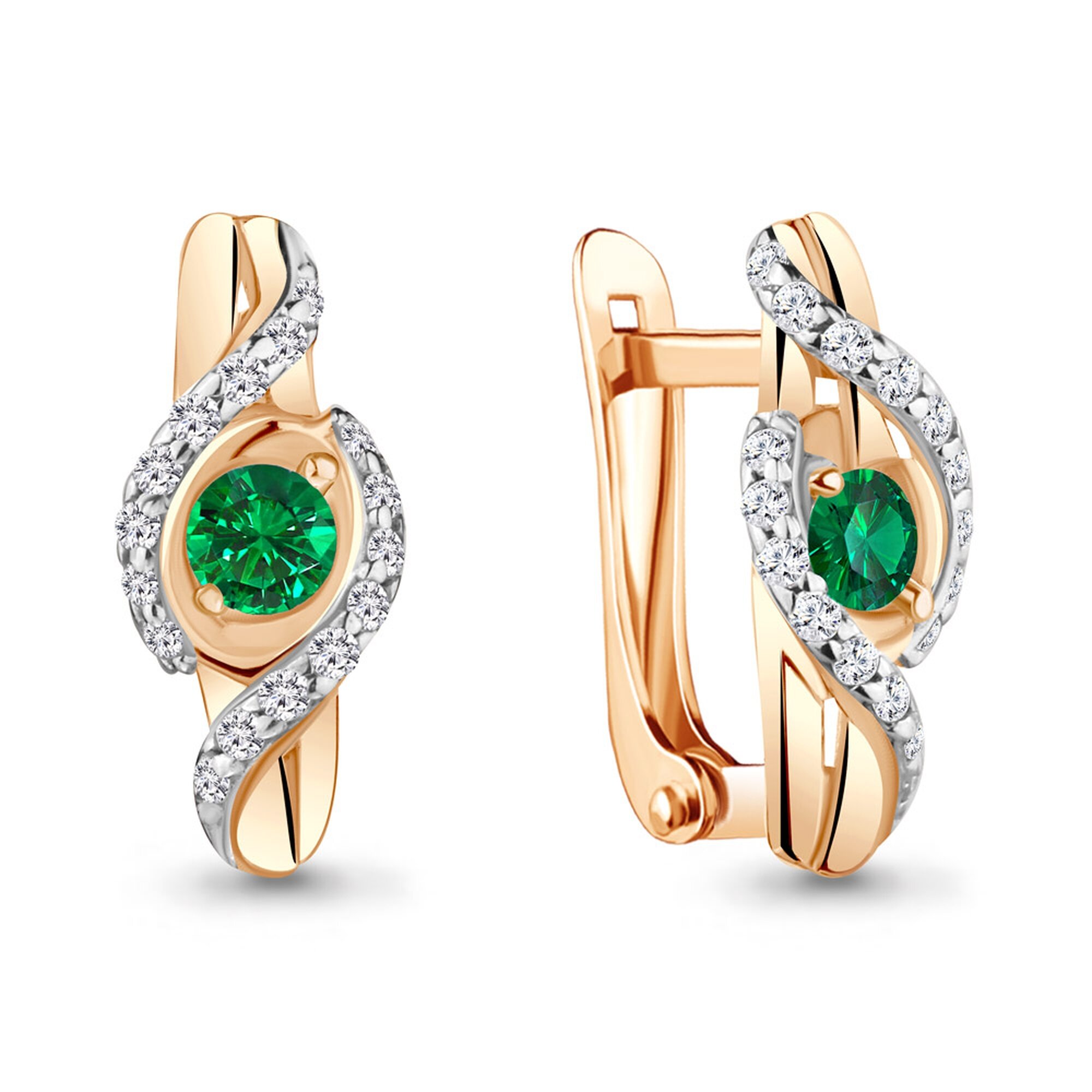 Серьги, серебро, 925 проба, золочение, фианит, изумруд синтетический