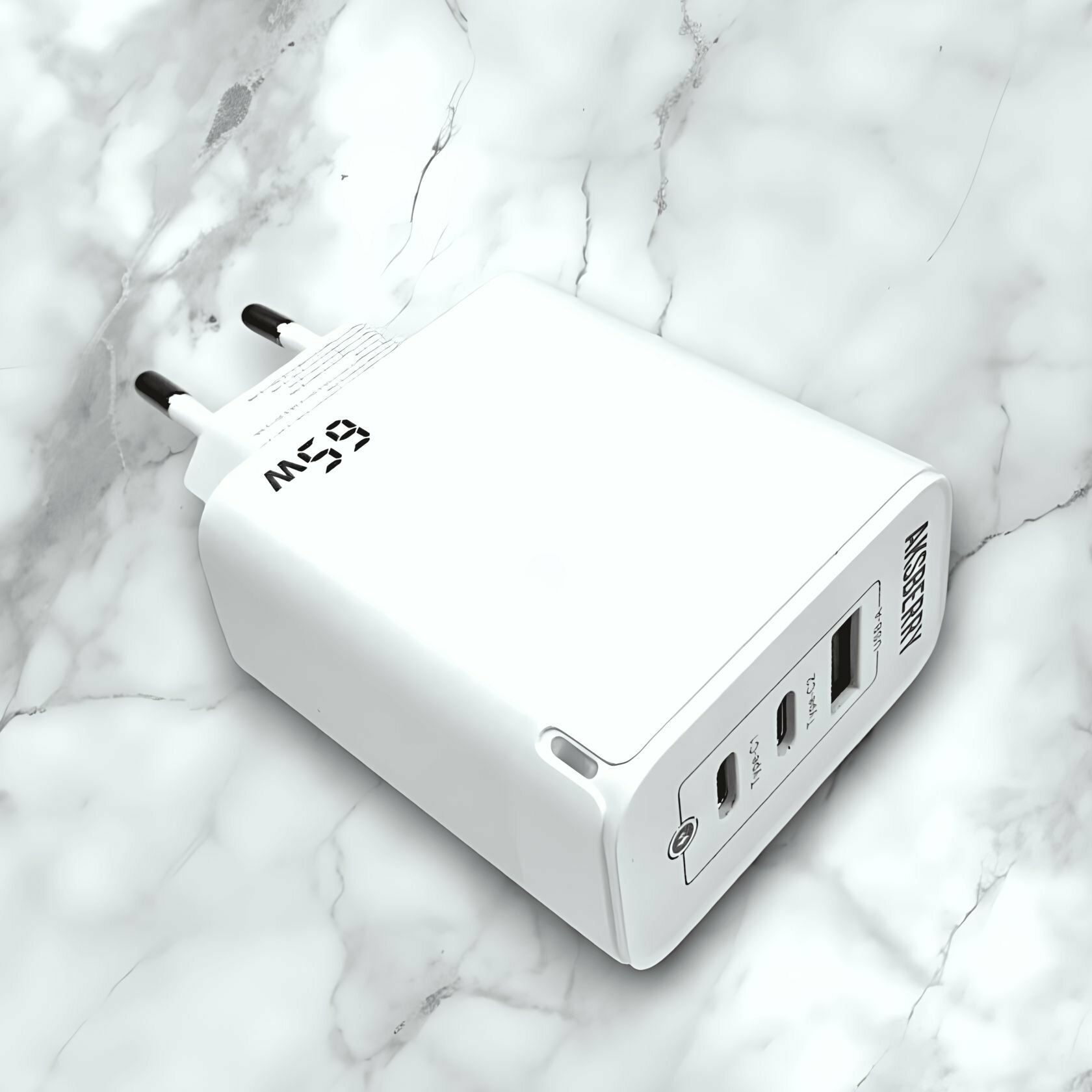 Сетевое ЗУ Aksberry T50 Gan USB Type- C x2 + USBType-A QC/PD 65w (белый)
