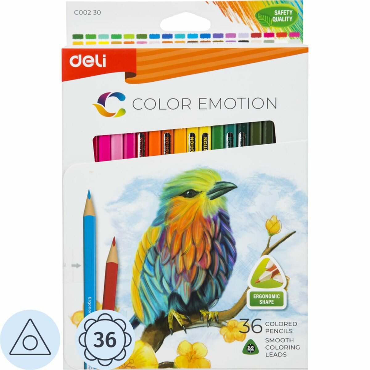 Карандаши цветные 36 цветов Deli Color Emotion EC00230 (L=175мм, d=3мм, 3гр) (1791521), 12 уп.