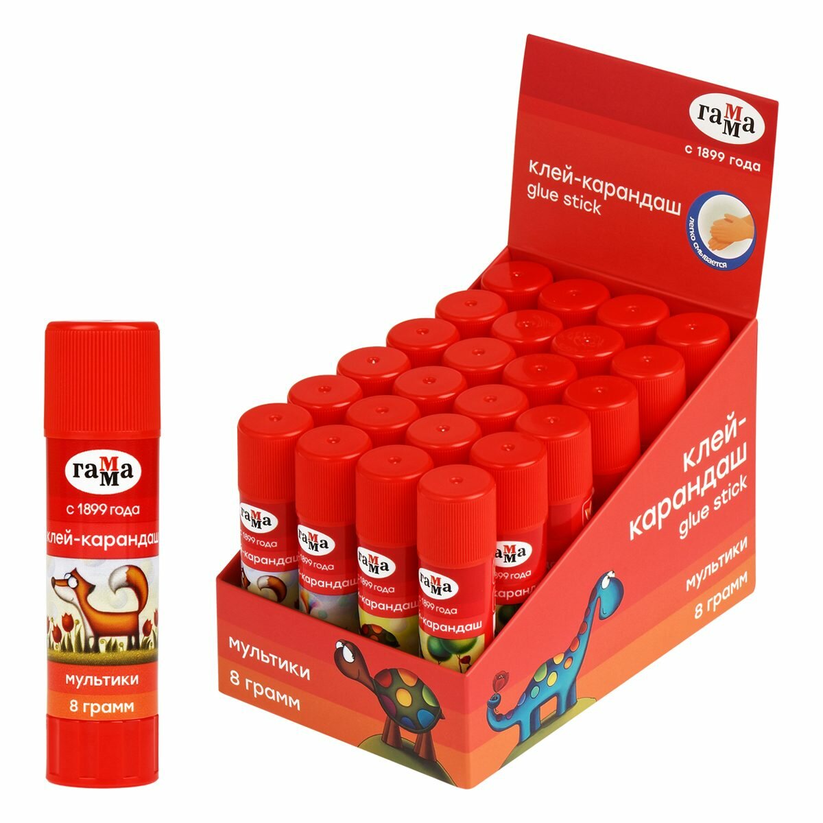 Клей-карандаш Гамма "Мультики", 8г, ПВП (1582022.08), 24шт.