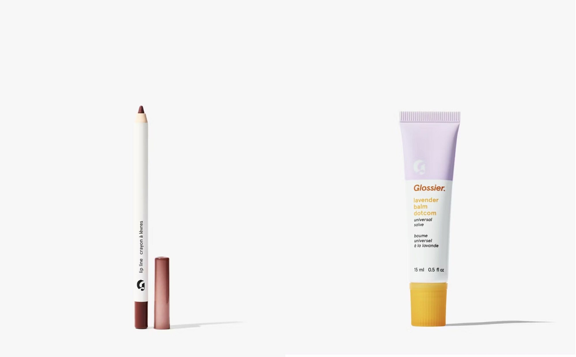 Glossier Набор карандаш- лайнер для губ + бальзам Balm + Line Duo, Lavender + Flush is a deep cognac