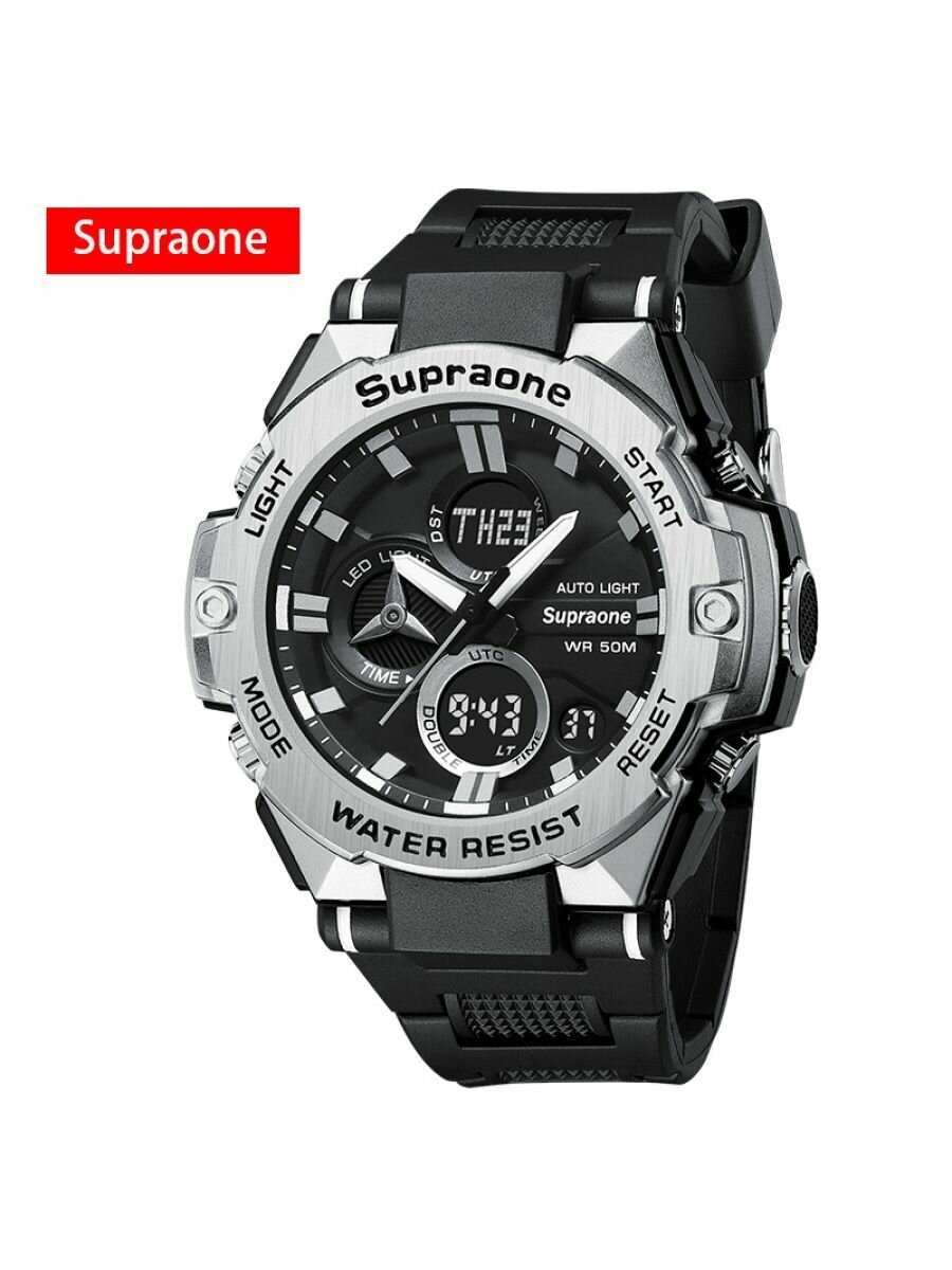 Супер Один Спортивные Часы с Функцией Ночного Света с ДвухЧасовым Поясом, с 50 м Водостойкостью