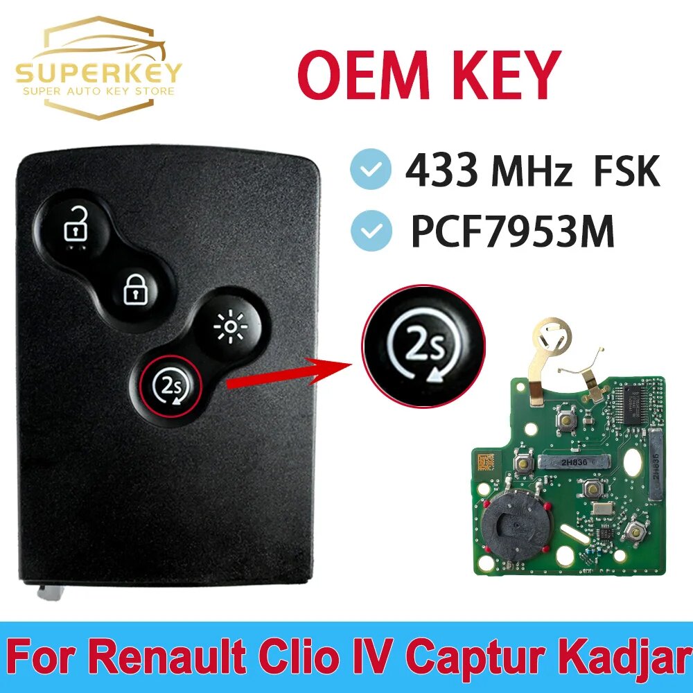 Оригинальный смарт-ключ SUPERKEY для Renault Clio IV Captur Kadjar 2009-2017 без ключа PCF7953M 4A чип 433 МГц кнопки дистанционного запуска
