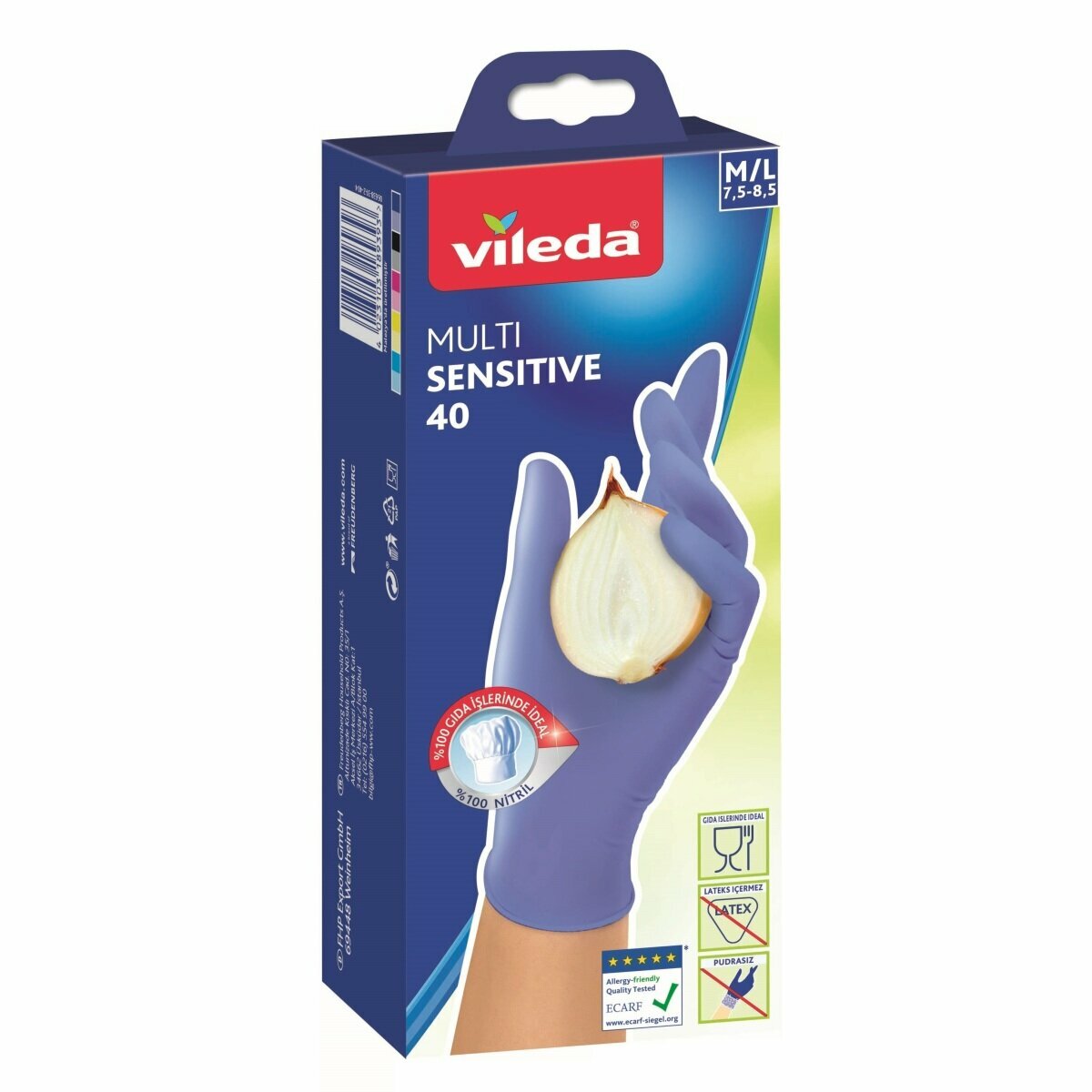 Перчатки Vileda хозяйственные, Мульти Сенситив, 40 шт, M/L