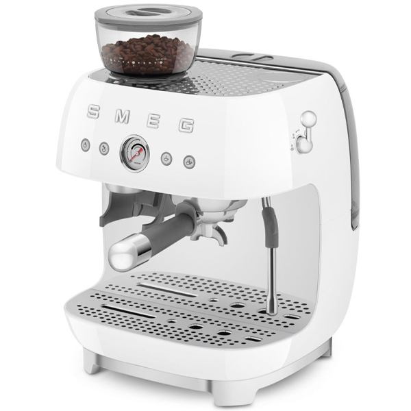 Кофемашина рожковая Smeg EGF03WHEU, со встроенной кофемолкой, цвет белый