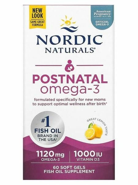 Омега-3 для молодых мам, (postnatal) со вкусом лимона, 1120 мг, 60 капсул (560 мг в 1 капсуле), Nordic Naturals