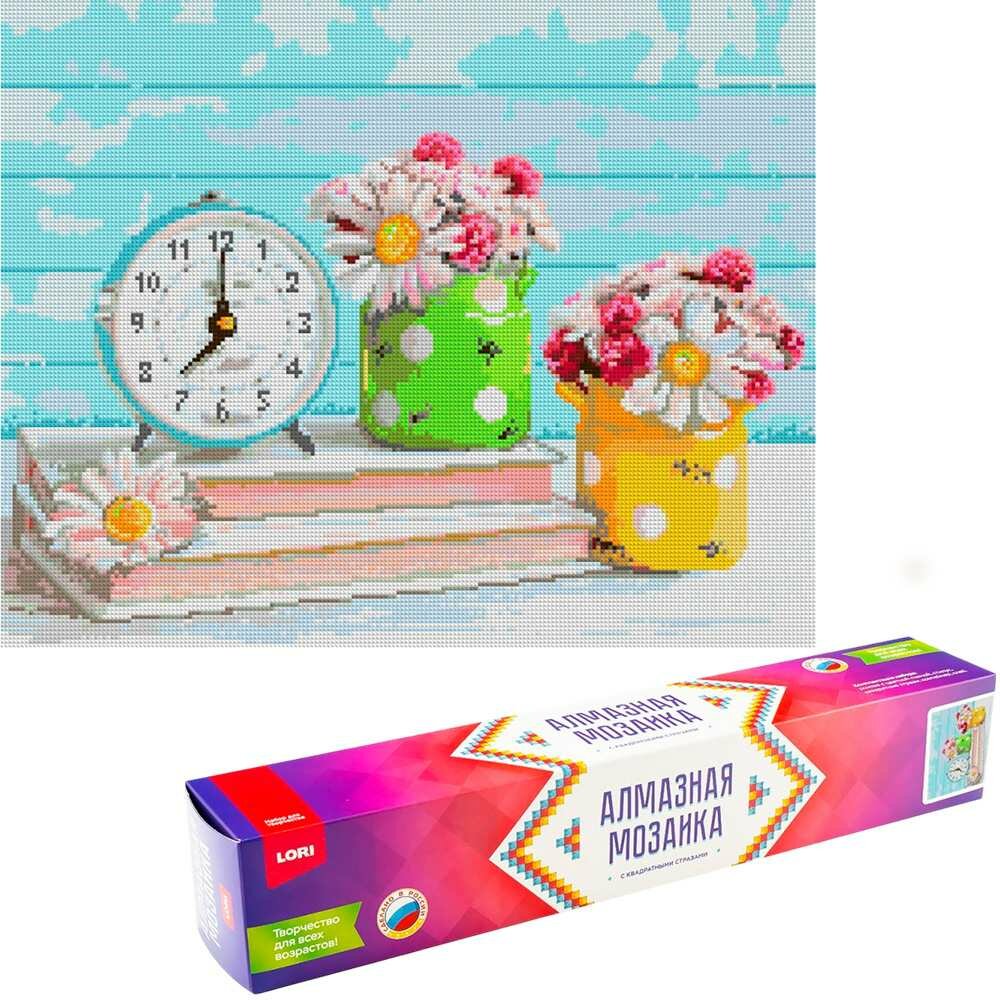 Алмазная мозаика LORI 40х50 см полное заполнение, Часы и цветы (Ам-144)