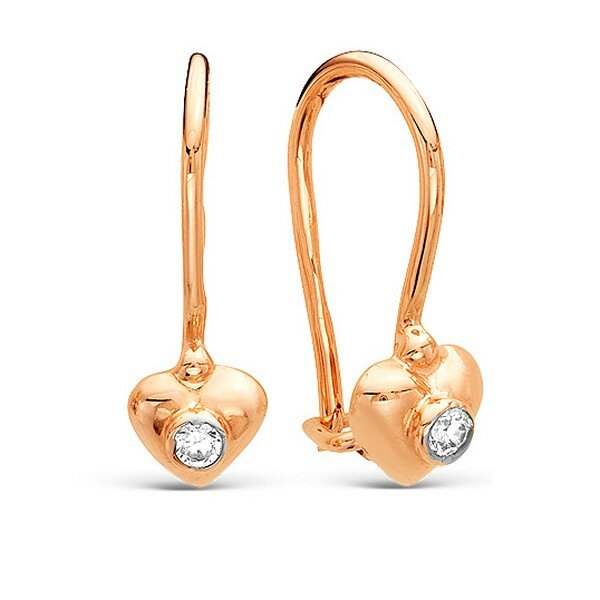 Серьги, красное золото, 585 проба, фианит