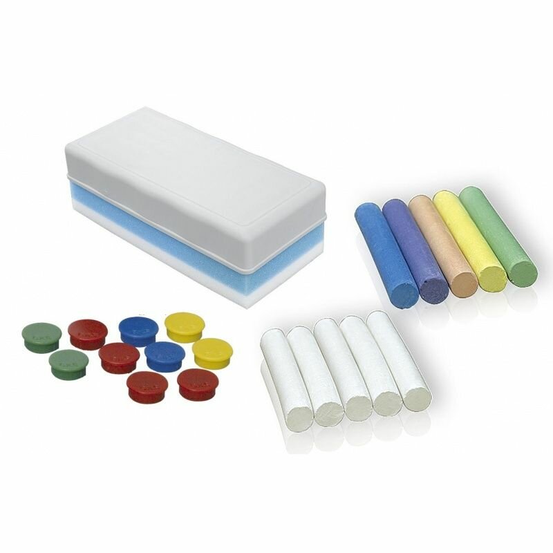 Набор для меловых досок 2x3 губка для мела, магниты, 2 мела белый и цветной (AS112)