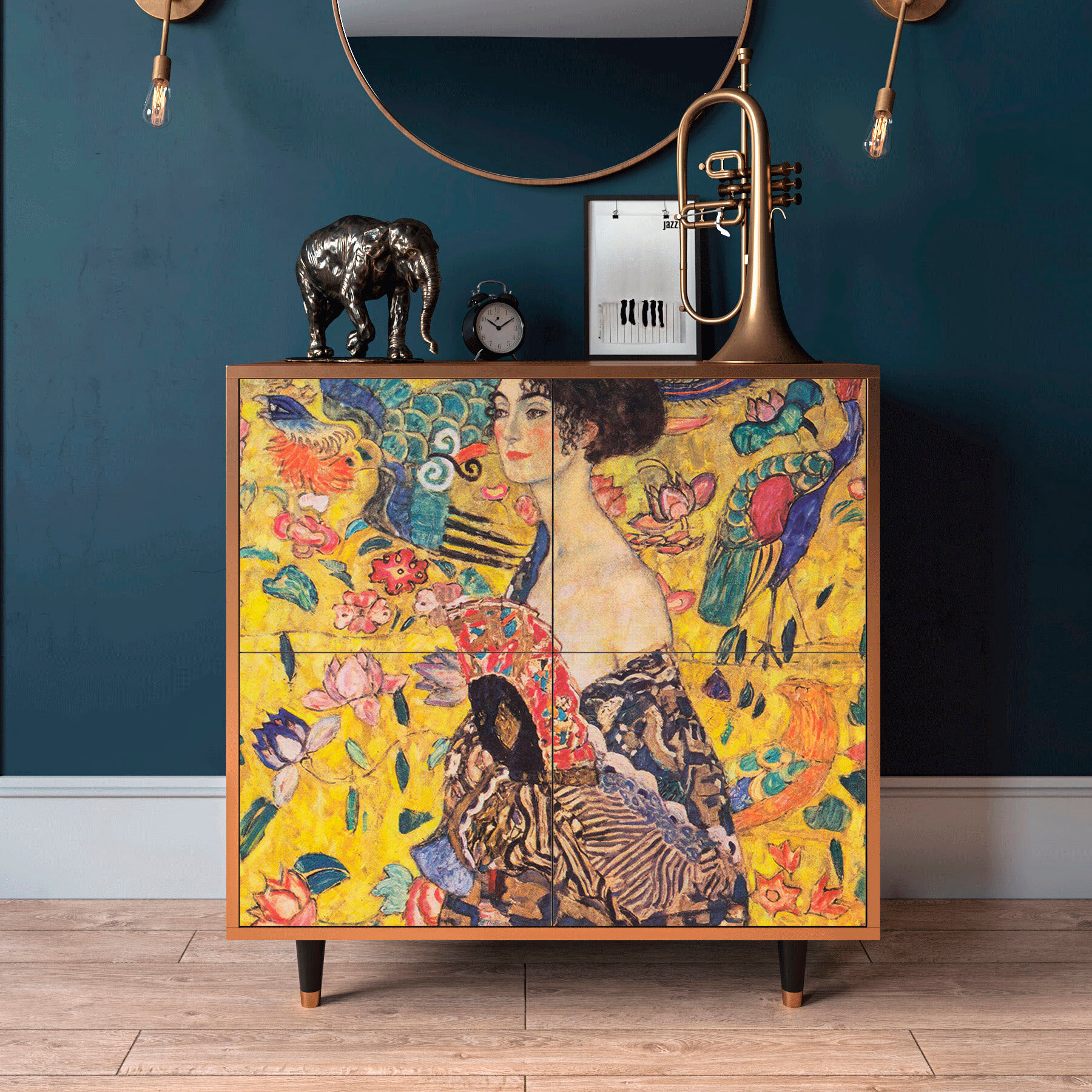 Комод - STORYZ - BS3 Lady with Fan by Gustav Klimt, Размер - 94 x 96 x 48 см, Цвет корпуса - Орех