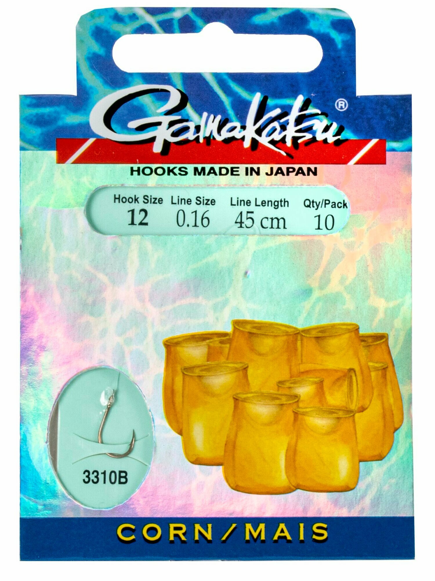 Крючки для рыбалки с поводком металлические набор на щуку и сома, Gamakatsu Booklet CORN 3310B разм. 12-0.16мм 45см 10шт, снасти карповые летние Япония
