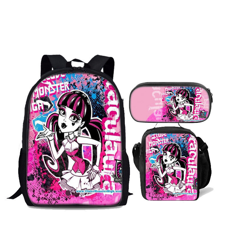 Школьная сумка Monster High с героями мультфильмов, 17-дюймовый комплект из трех предметов, набор рюкзаков большой вместимости для старшеклассников эльфа