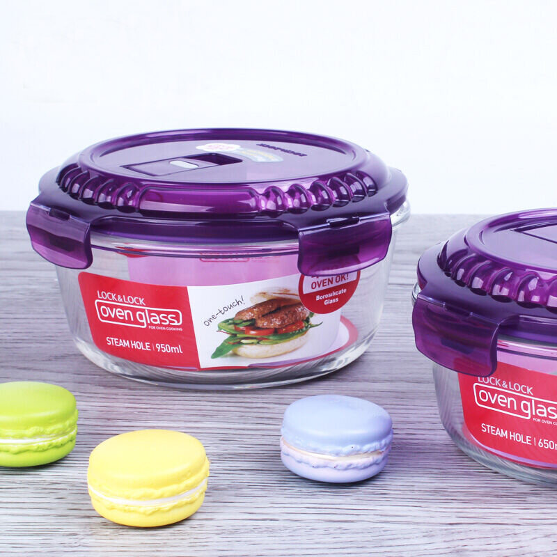 Lock & Lock Breathable Heat-Resistant Glass Food Storage Container Microwave-Safe Lunch Box Sealed Bento Box Meal Container Ramen Bowl 650ml