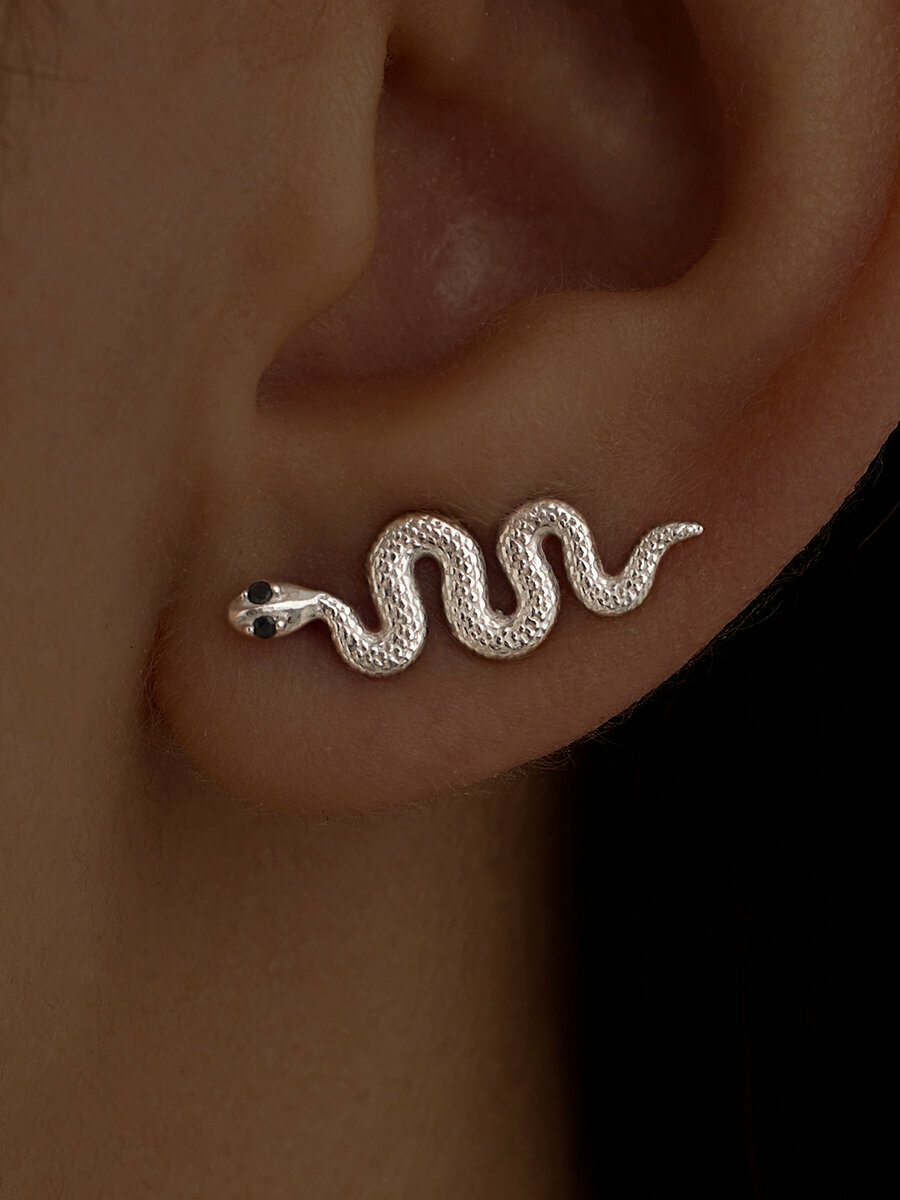 Серьги клаймберы, серебро, 925 проба, родирование, фианит