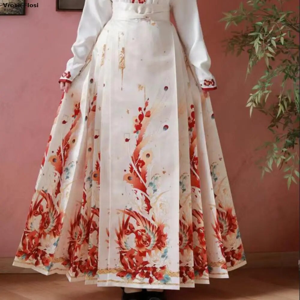 Винтажная юбка Hanfu с лицом лошади KUCLUT белая, красная, черная XL, only white skirt