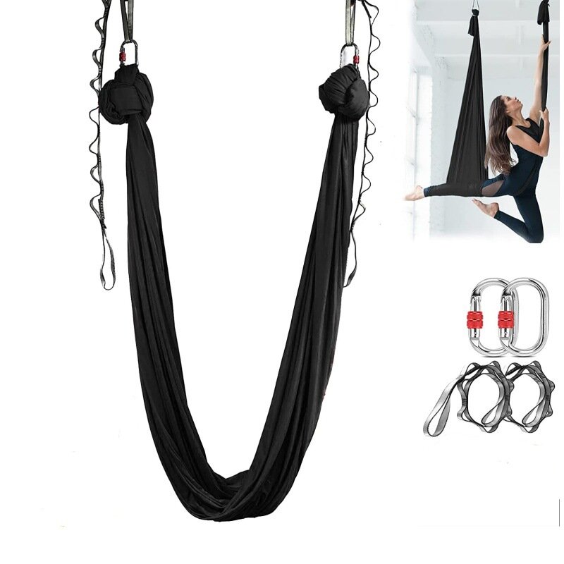 Гамак для йоги, антигравитационный, растягивающийся, черный, с аксессуарами