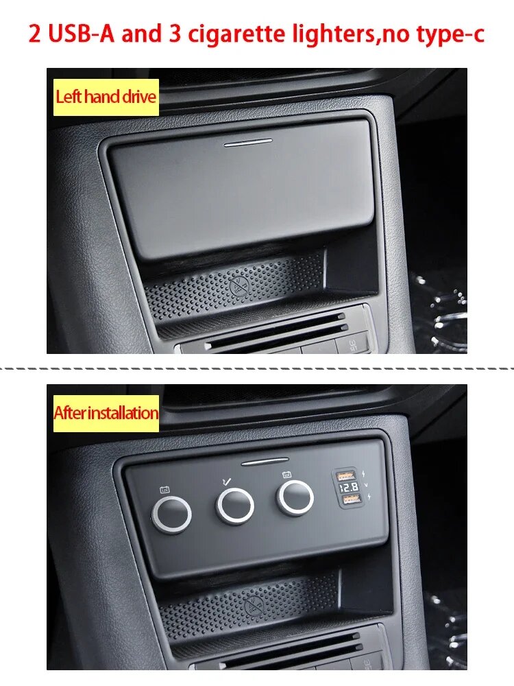 Автомобильный держатель для VW Tiguan/Golf Plus, 2 USB-A, 3 прикуривателя, черный