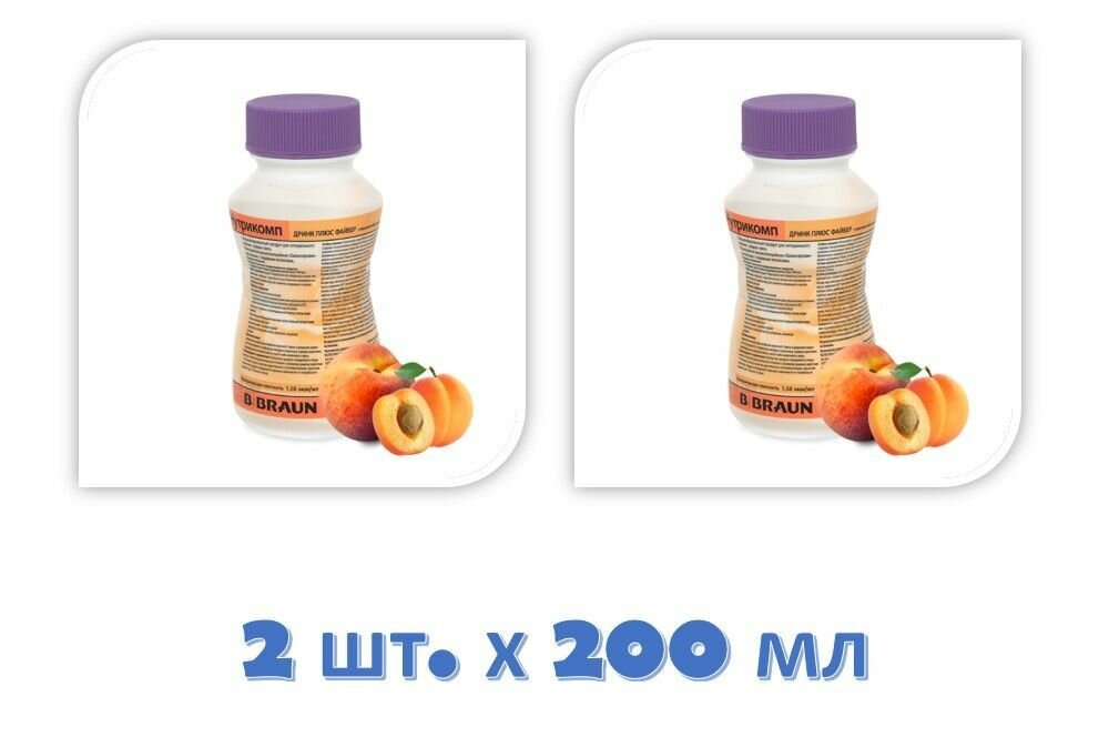 Нутрикомп Дринк Плюс Файбер B.Braun, со вкусом персик-абрикос, 2штх 200мл.