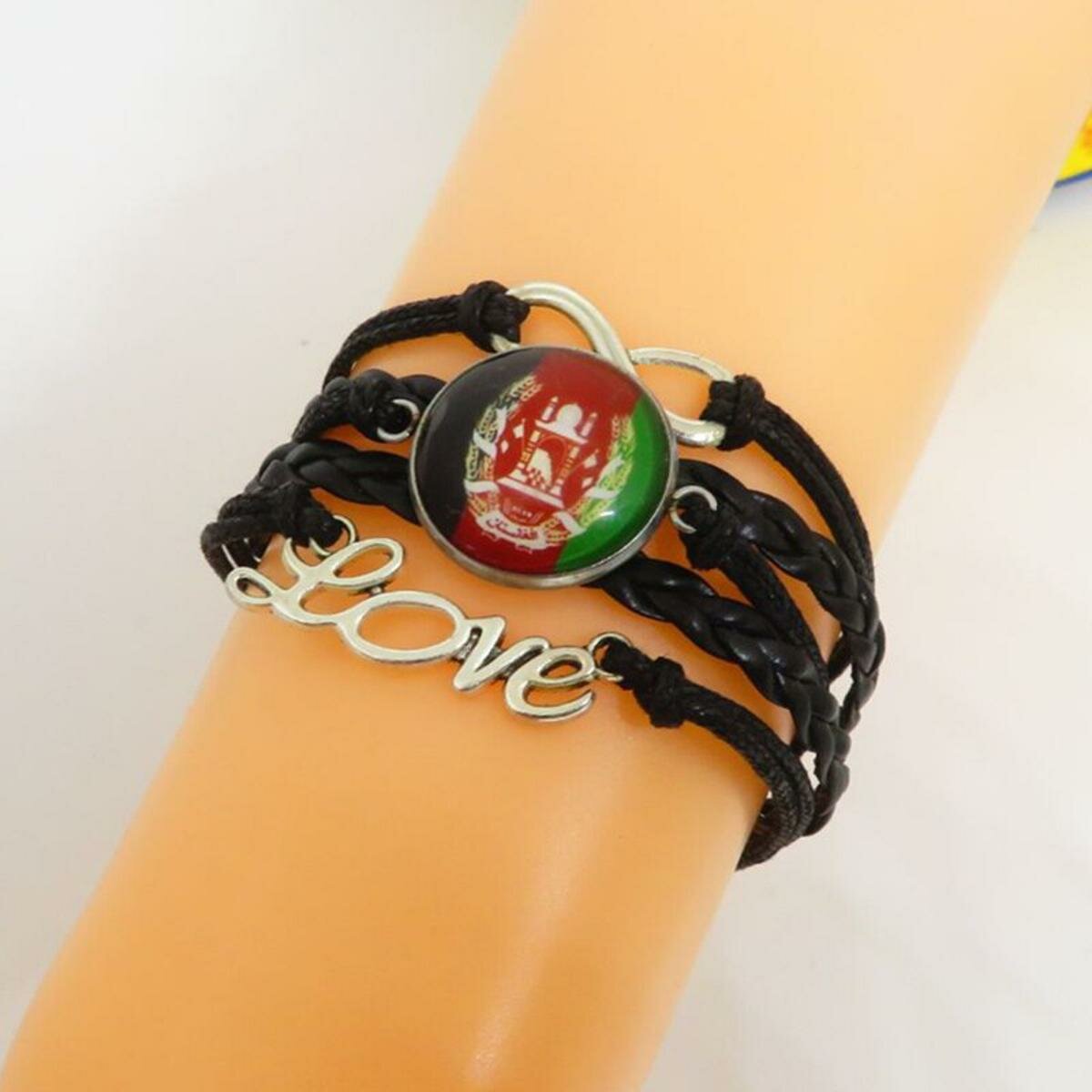 Афганский браслет-подвеска ручной работы с узором флага Афганистана, многослойные кожаные браслеты, браслеты для мужчин