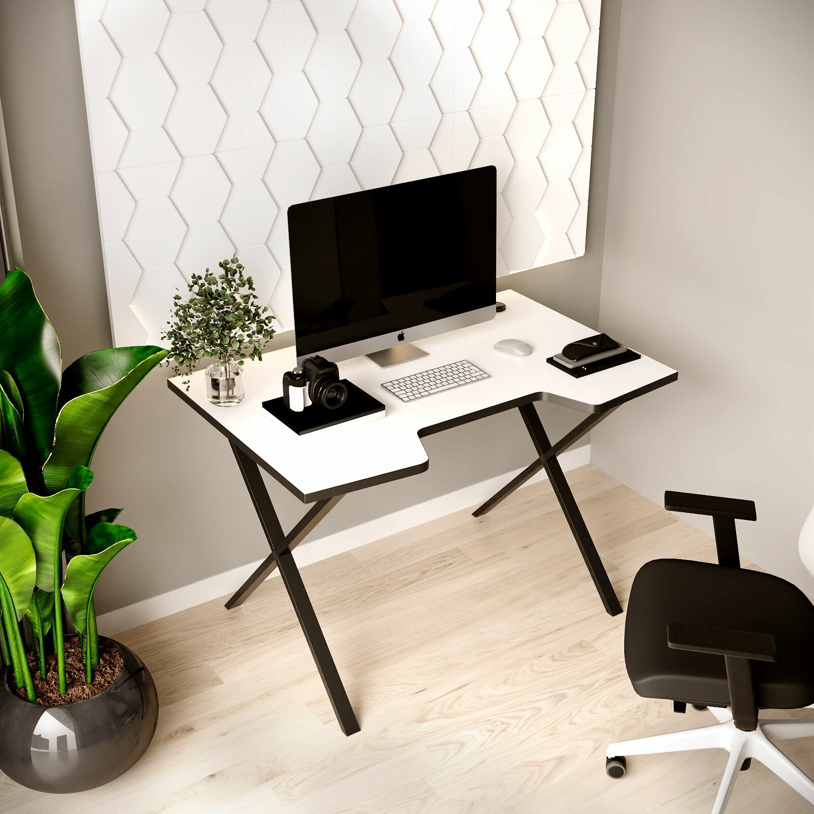 Компьютерный, игровой, офисный стол Special c X-опорами белый/черный 117x77