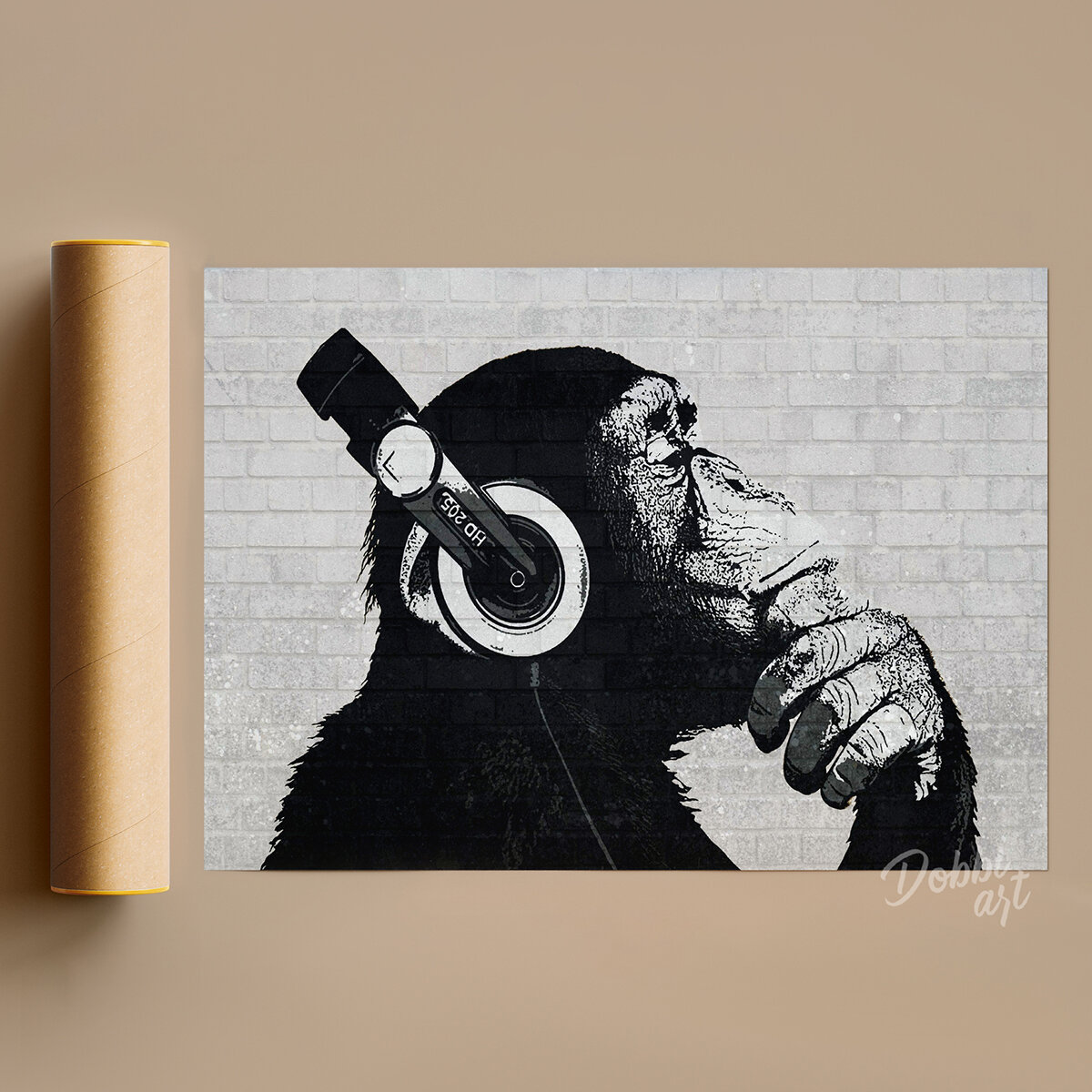 Постер современный Обезьяна в наушниках 30х40 см без рамы/ Стрит Арт/ Граффити, уличное искусство/ Обезьяны Бэнкси/ Постер для интерьера дома, бара, кафе/ Современный стильный плакат