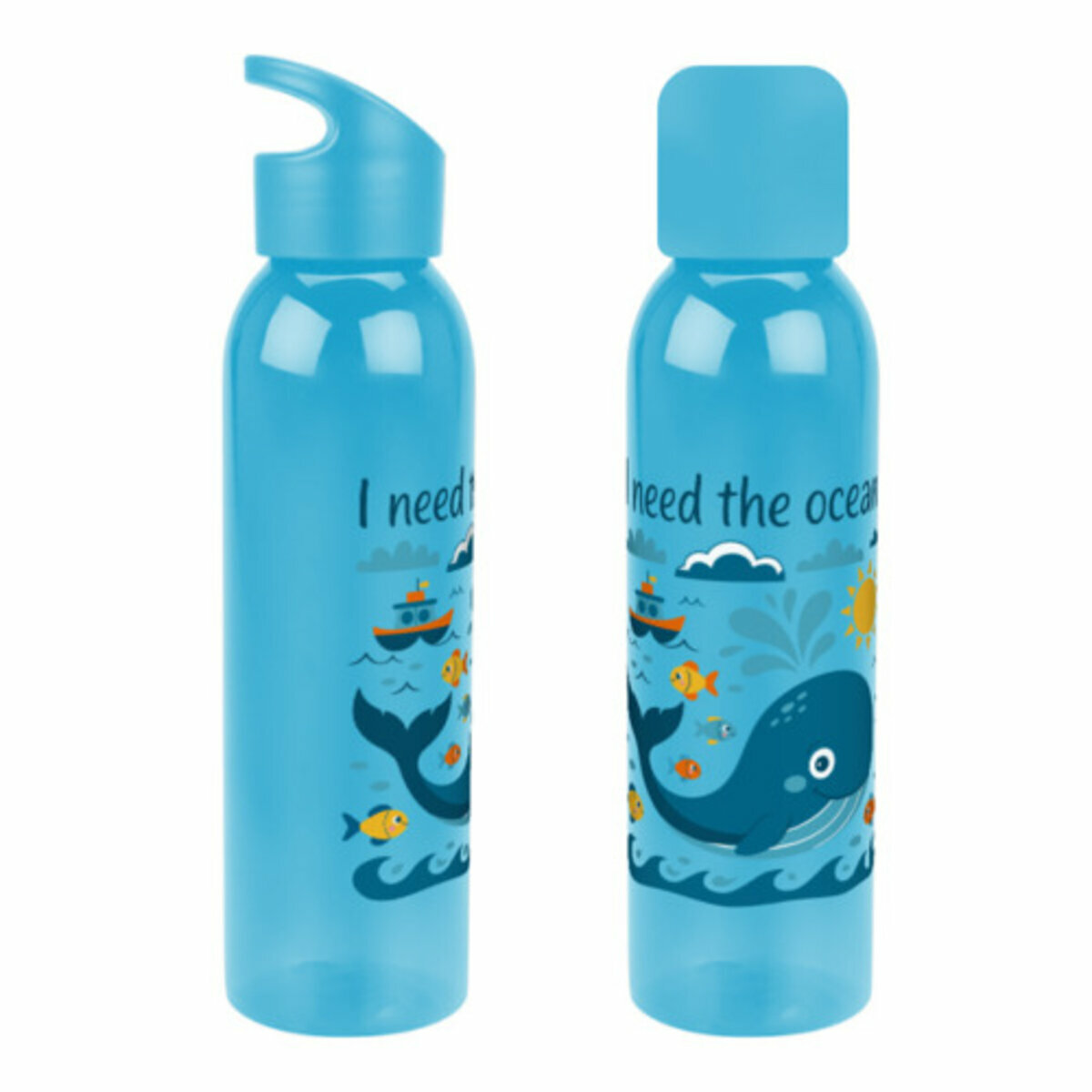 Бутылка для воды «Кит и рыбы. Море, корабль, океан» (голубой)