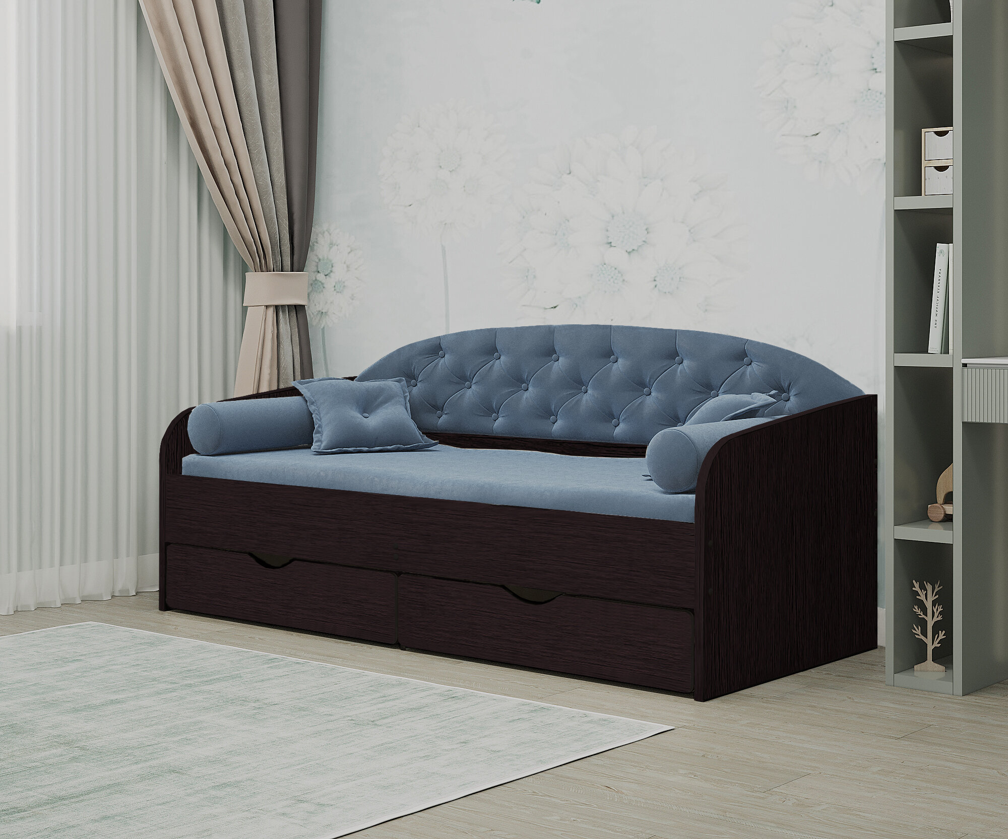 Matrix диван- кровать детская с мягкой спинкой Sofa 9, 80x190 см, цвет венге/синий