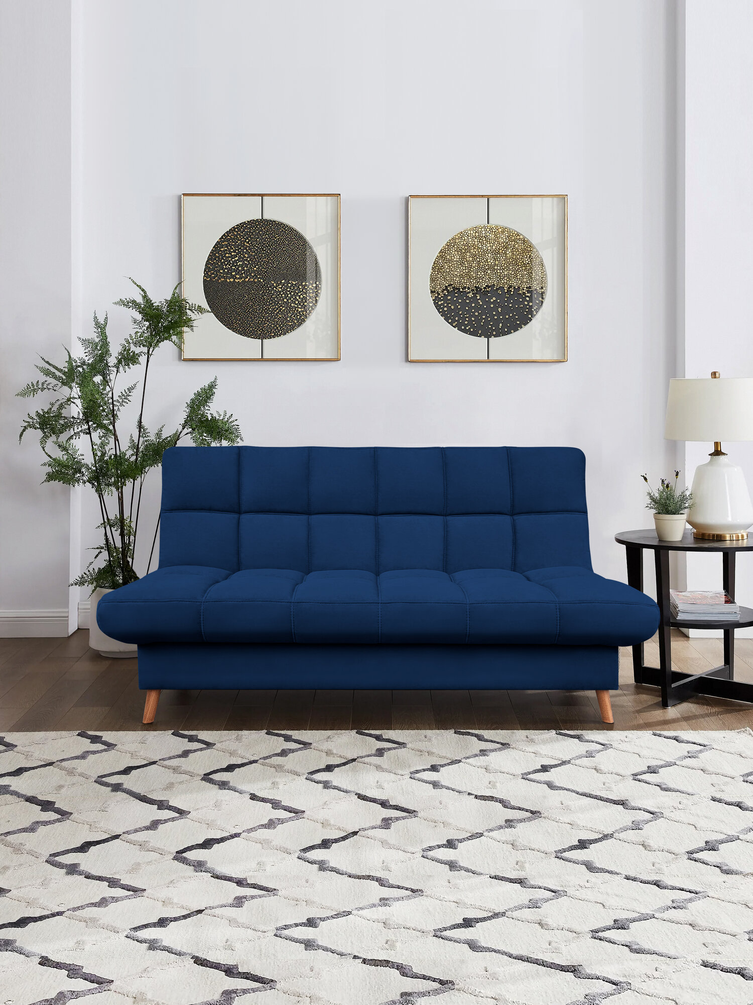 Диван кровать Стоун Strong Z прямой раскладной синий с ящиком для белья, механизм клик-кляк, 200х93х99 см