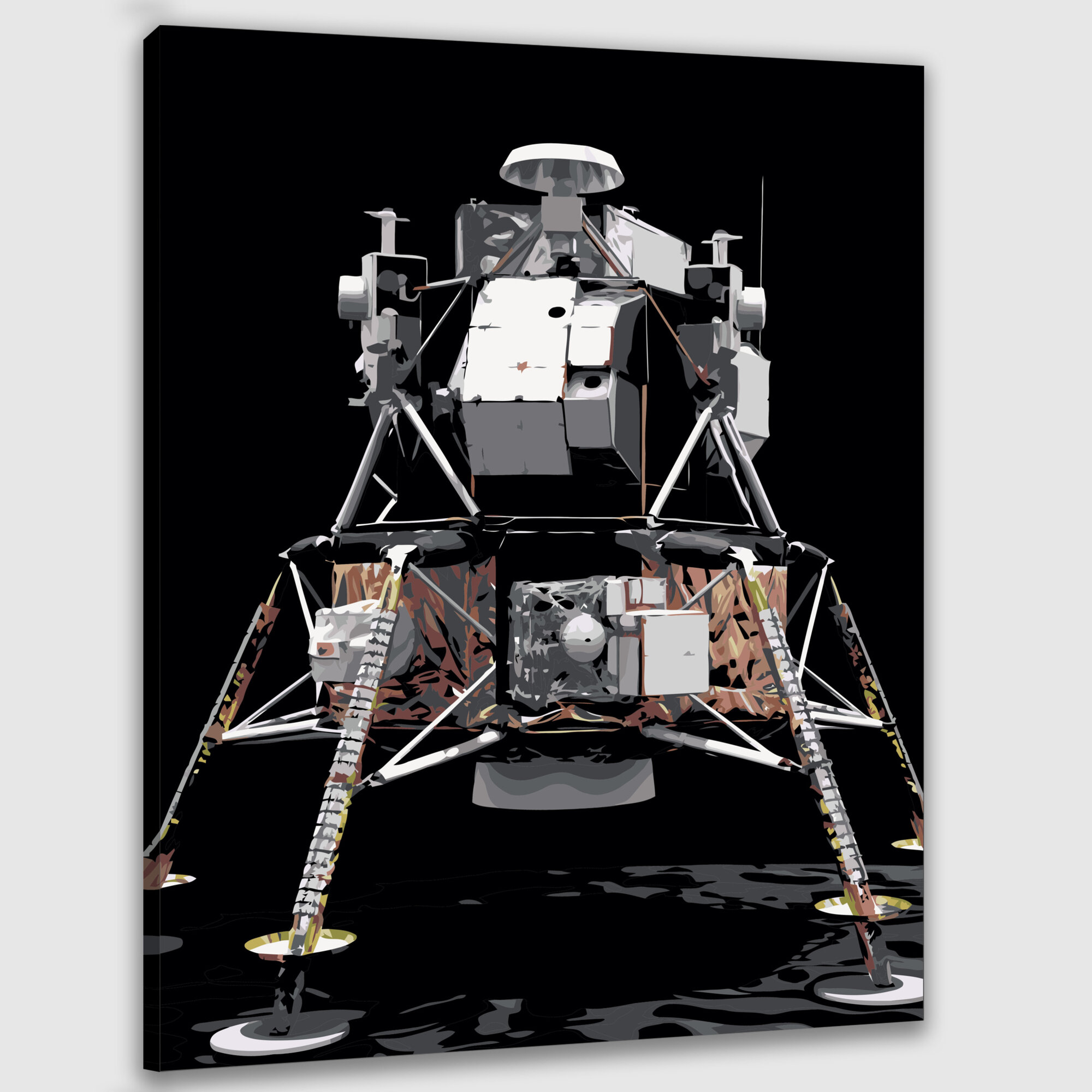 Картина по номерам 40x50 см, Черно-белая фотография, лунный модуль, Аполлон-11, историческая миссия, высадка на Луну