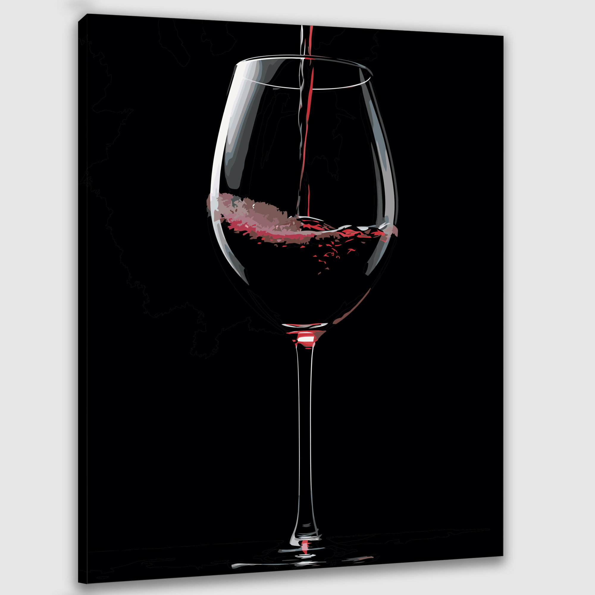 Картина по номерам 40x50 см, бокал, вино, темно-красное, план, эмоции, бархатистая текстура, интенсивный цвет, стекло