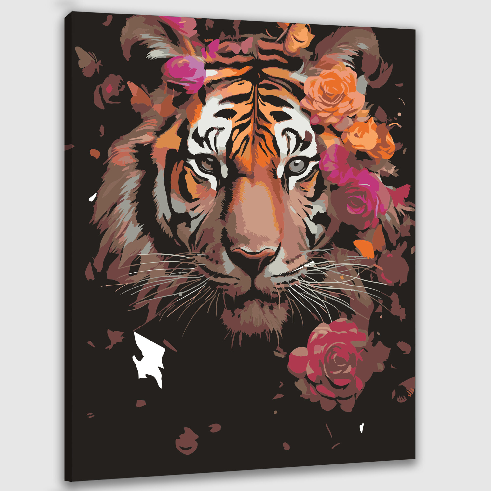 Картина по номерам 40x50 см, тигр, цифровое произведение иск, поля нежных цветов, сила, хрупкость, мощная внешность