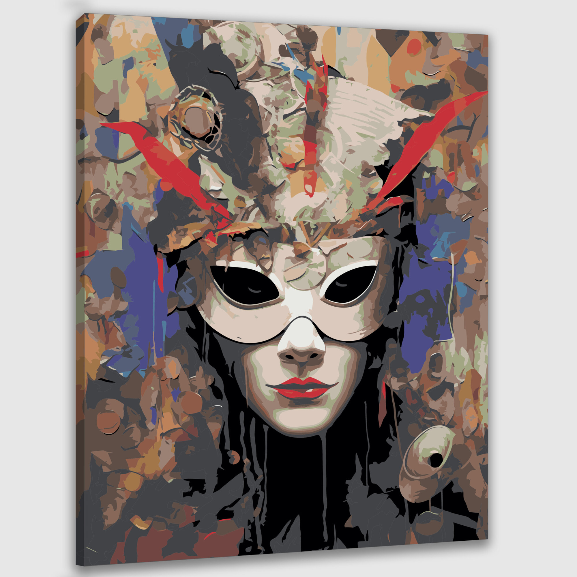 Картина по номерам 40x50 см, картина, секреты маскарада, шут, коллаж, акриловая краска, тушь, композиция, символы