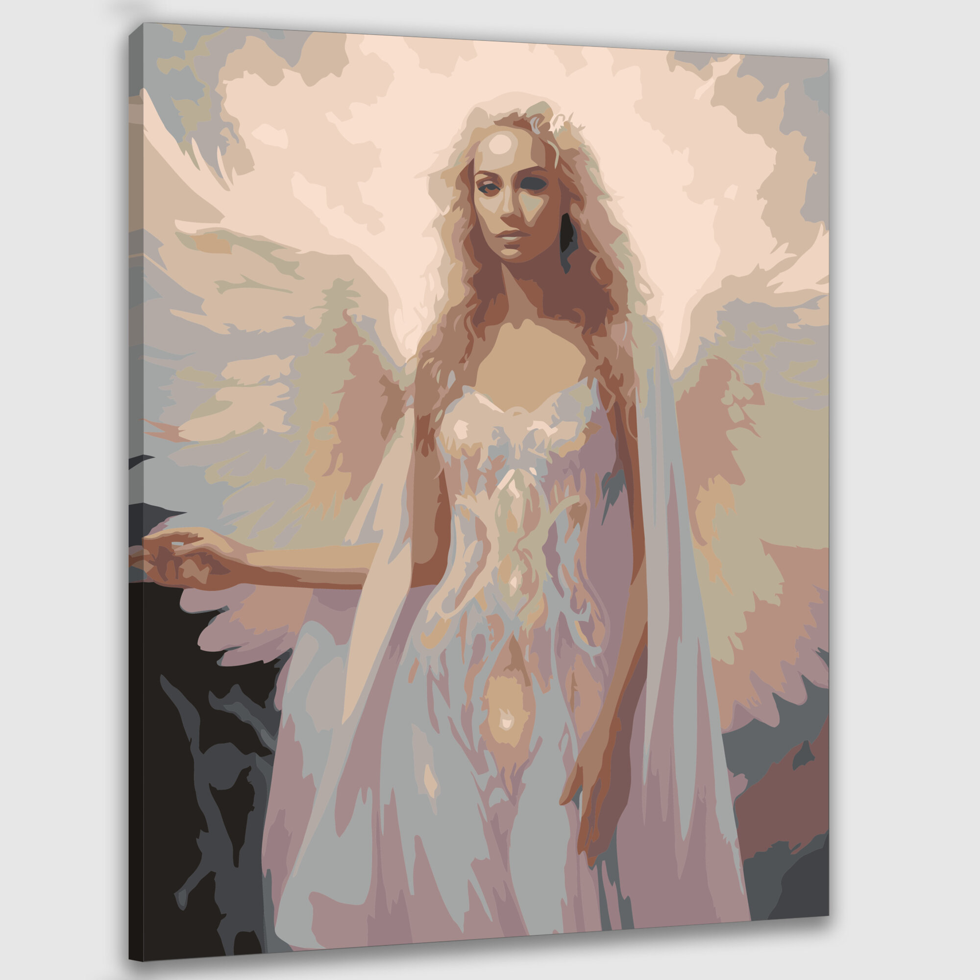 Картина по номерам 40x50 см, картина, масло, ангел, крылья, серебряные, свет, небесный, божественная красота, грация