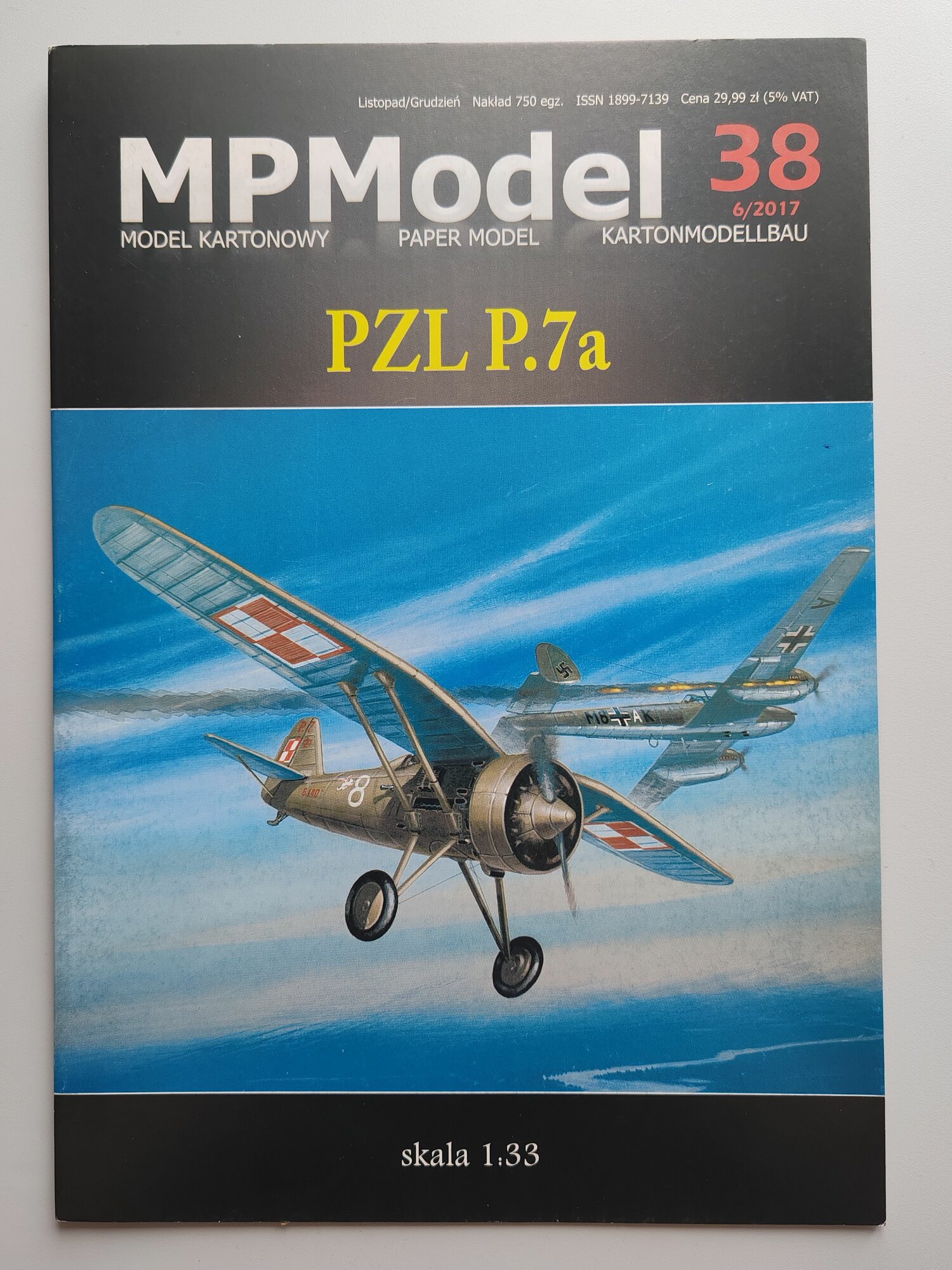 Сборная бумажная модель Самолет PZL P.7a - MPModel №38 (Журнал+лазерная резка)
