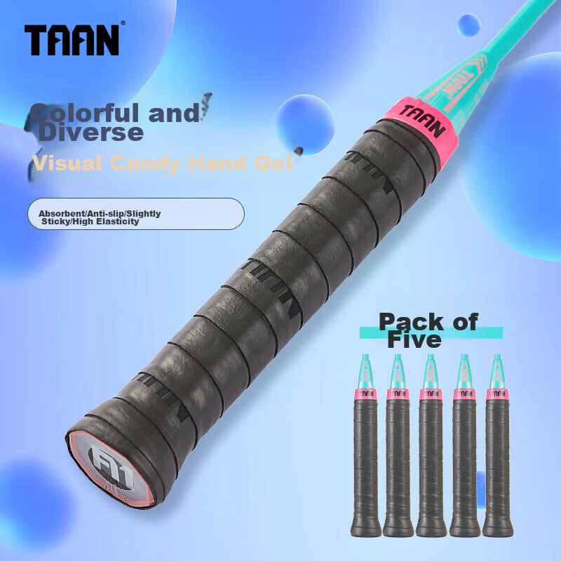 TAAN Badminton Racket And Tennis Racket Grip Tape, Sweat-Absorbing, Non-Slip, Slightly Sticky, TW880, Black, 5-Pack