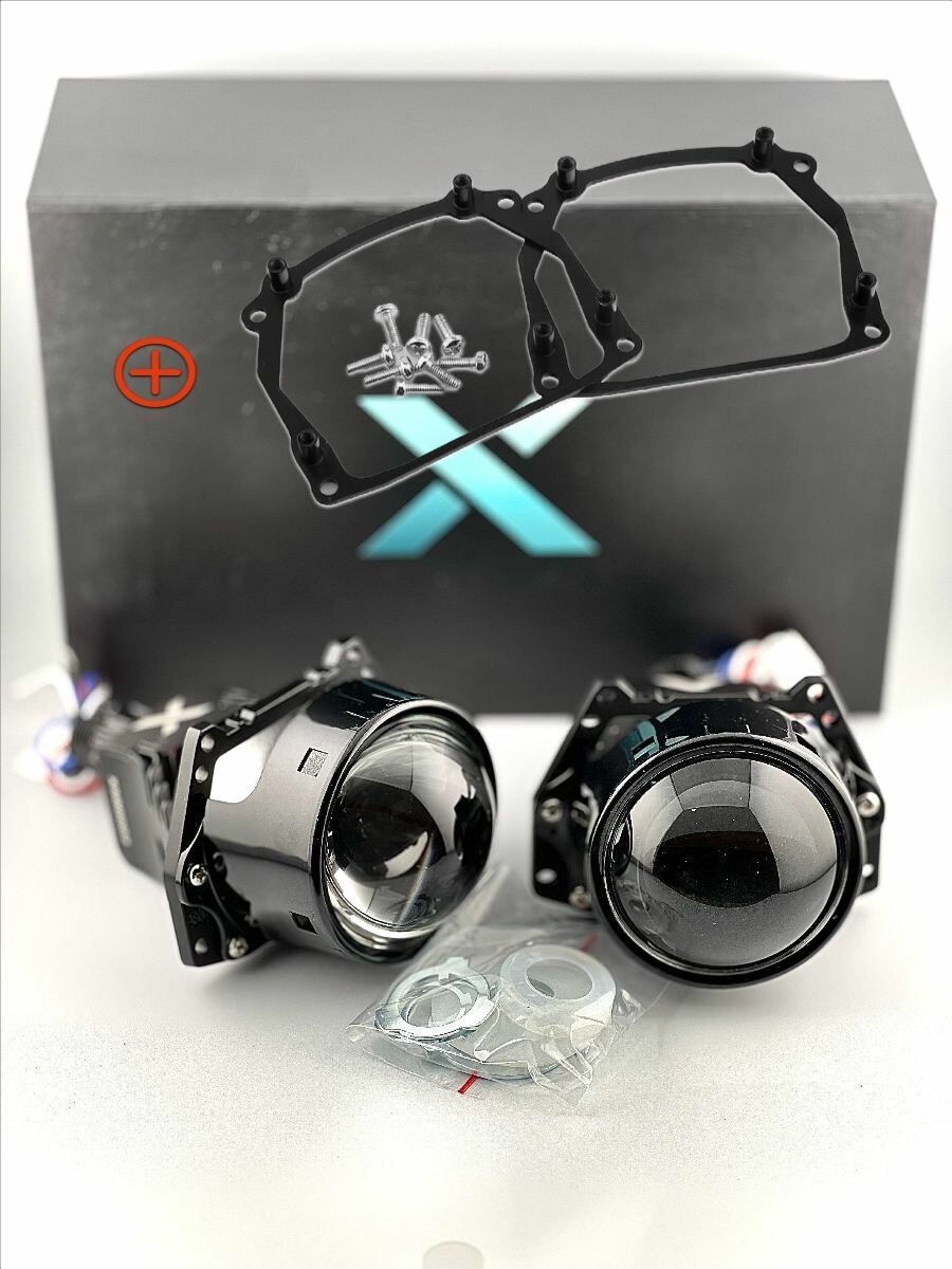 Линзы Bi Led DXL YH3 для BMW X5 II (E70) 2006-2013 c AFS (линзы + рамки) 3.0 дюйма светодиодные ближнего и дальнего света в автомобильные фары / Би Лед модули на гайку / Hella 3 / комплект 2шт