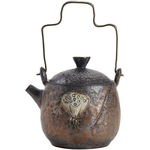 Gilded Iron Glaze Zen Lotus Lifting Beam Pot Ceramic Kung Fu Teapot Small Retro Household Single Pot Tea Maker|Tea Strainers