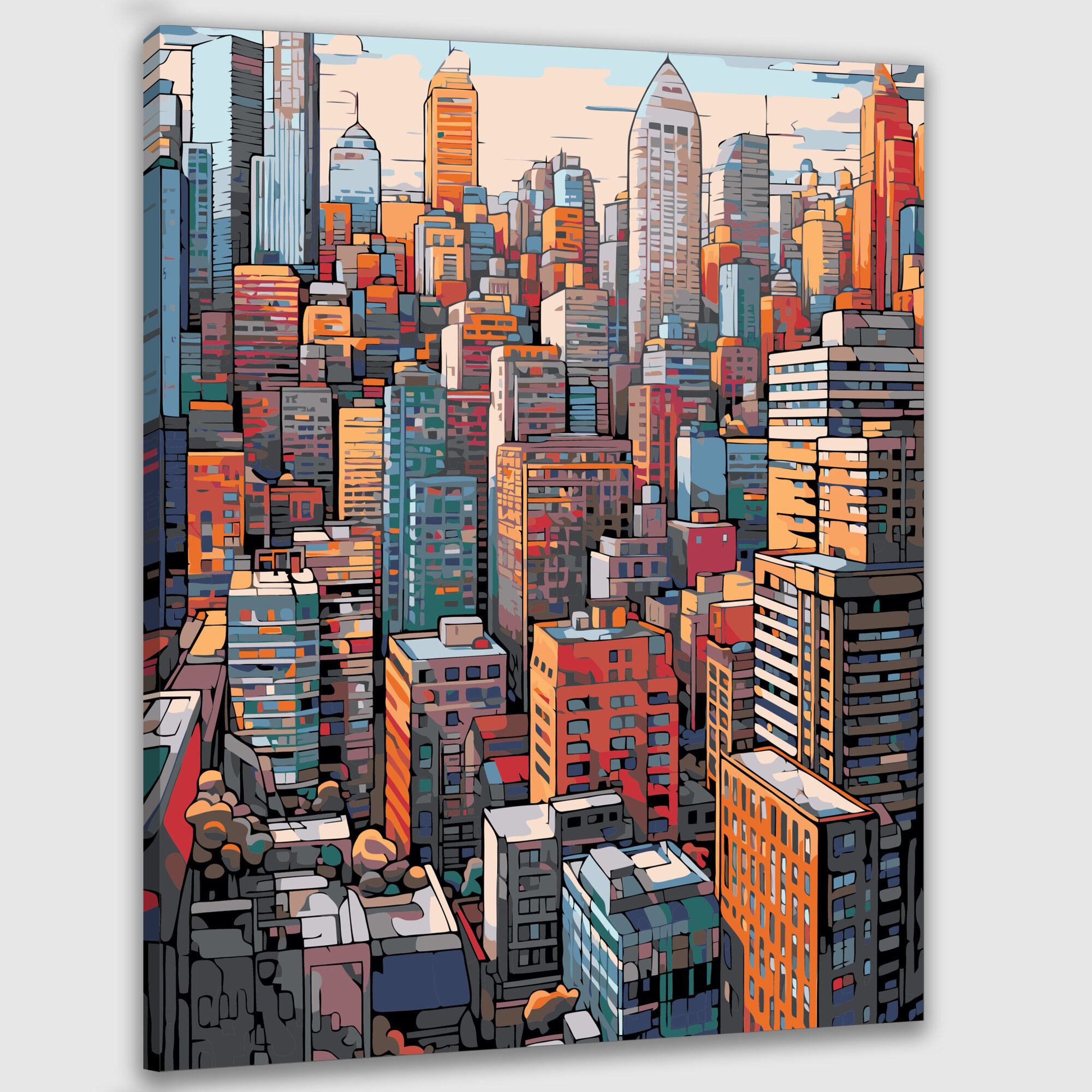 Картина по номерам 40x50 см, городская мозаика, пиксель-арт, городской пейзаж, достопримечательности, улицы, кварталы